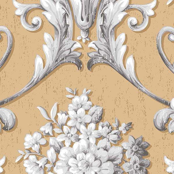Cs35623 | Classic Silks 2, Yellow Damask - Norwall Wallpaper
