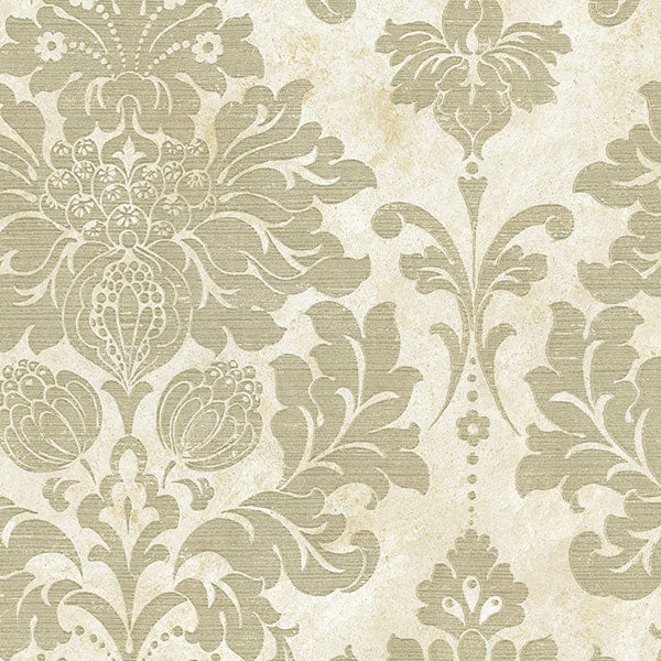 Md29414 | Silk Impressions 2, Green Damask - Norwall Wallpaper