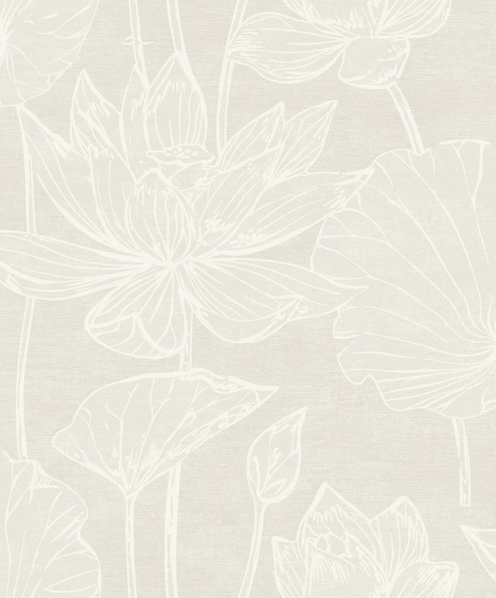 Seabrook Designs Wallpaper - EW12005 White Heron, Water Lilies Floral Beige